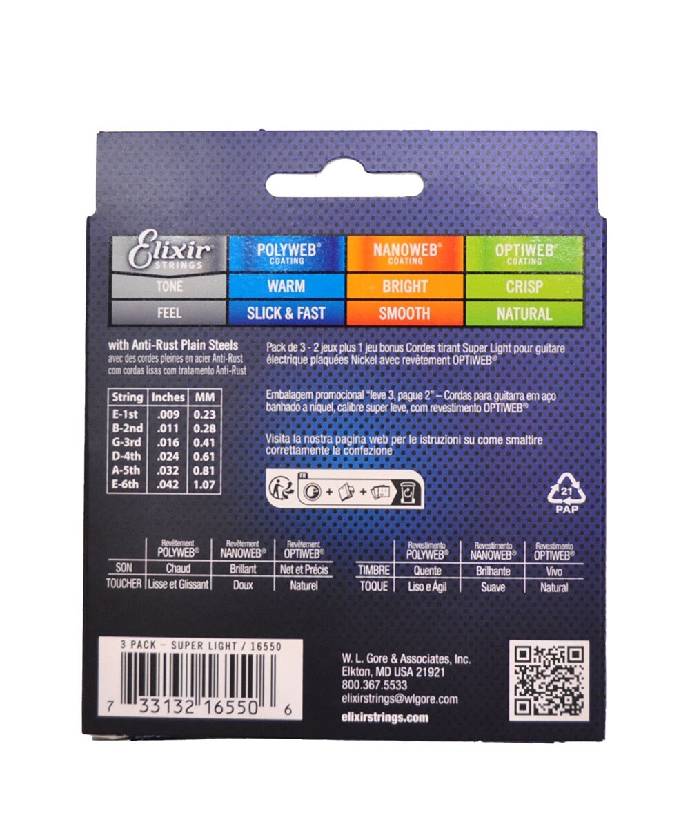 ELIXIR ( エリクサー ) OPTIWEB Nickel-Plated Steel Super Light 3-Pack #16550 ...